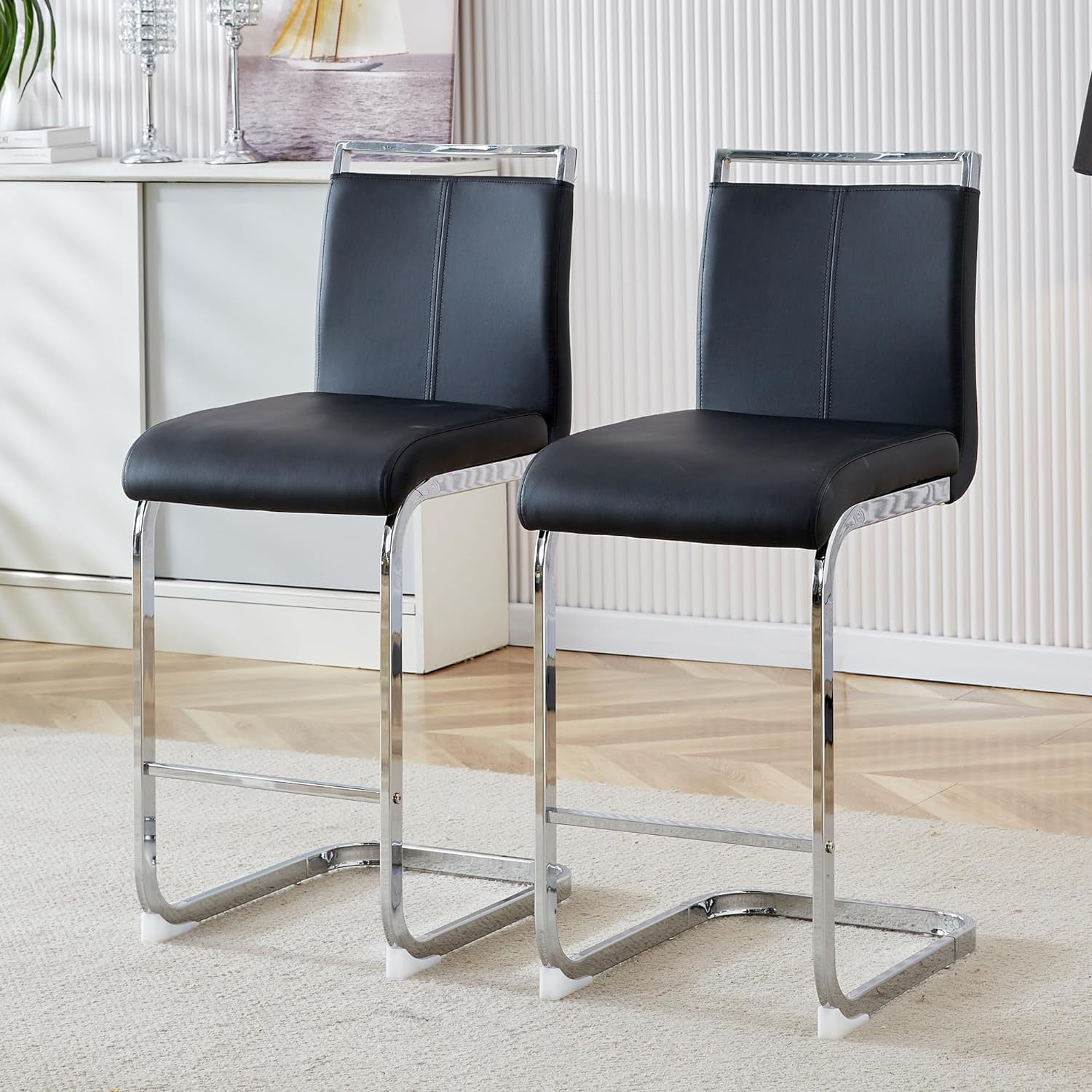 25in Counter Height Bar Stool Set of 2 PU Leather Bar Chair with Back ...