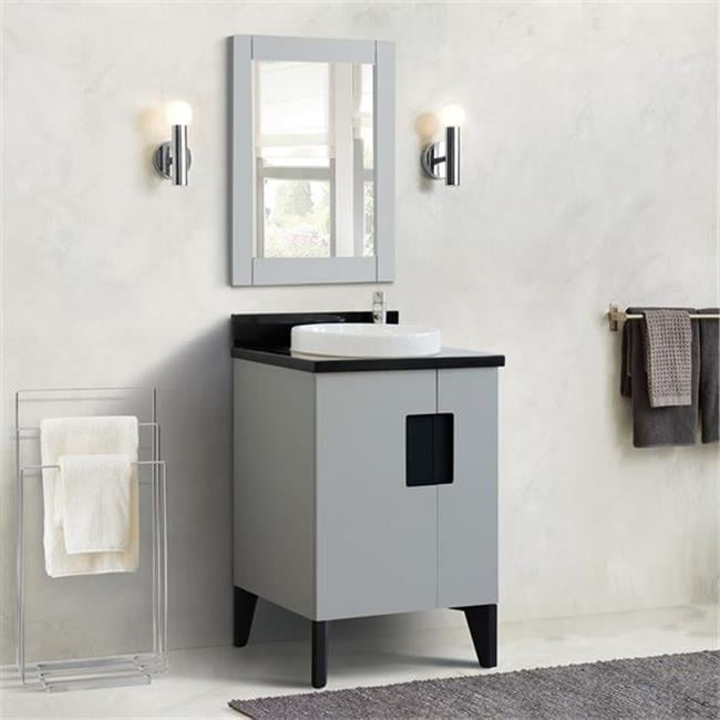 25in. Round Sink Vanity - Light Gray & Black - Galaxy Granite Top ...