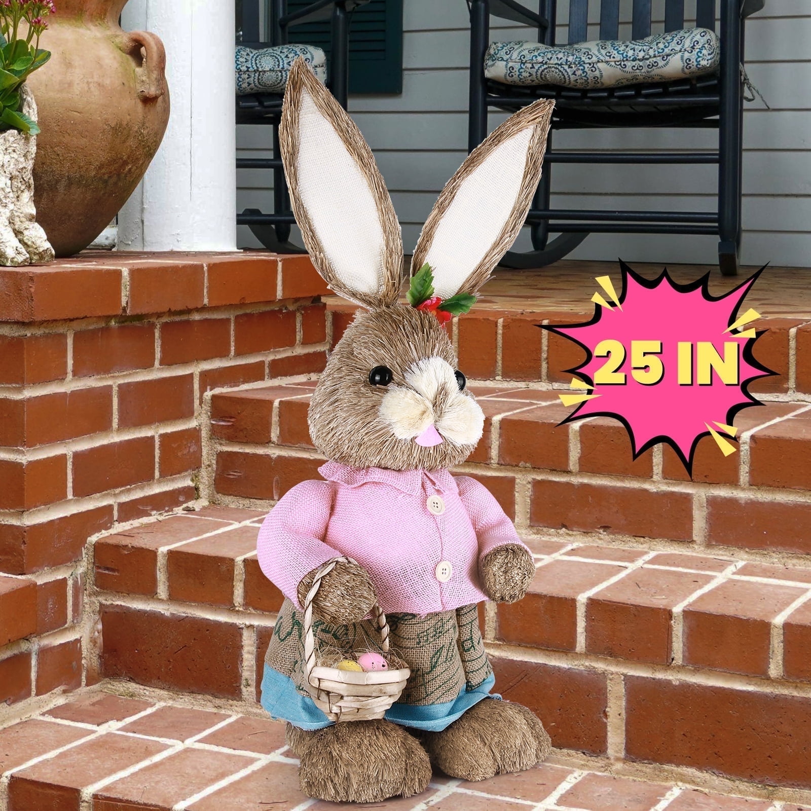 25in Tall Standing Easter Bunny, Large Sisal Rabbit Statue Topiary ...