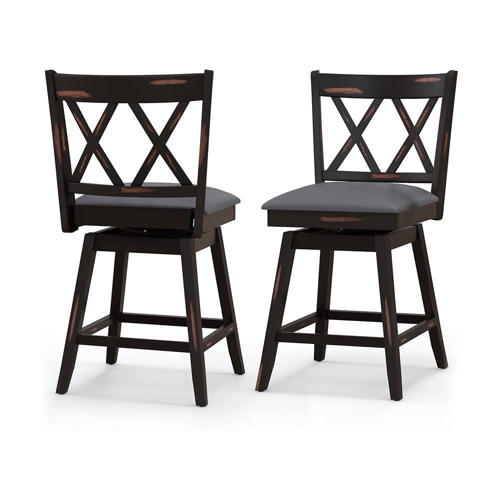 25inch Bar Stool Set of 2, 360° Swivel Stool with Sturdy Frame ...