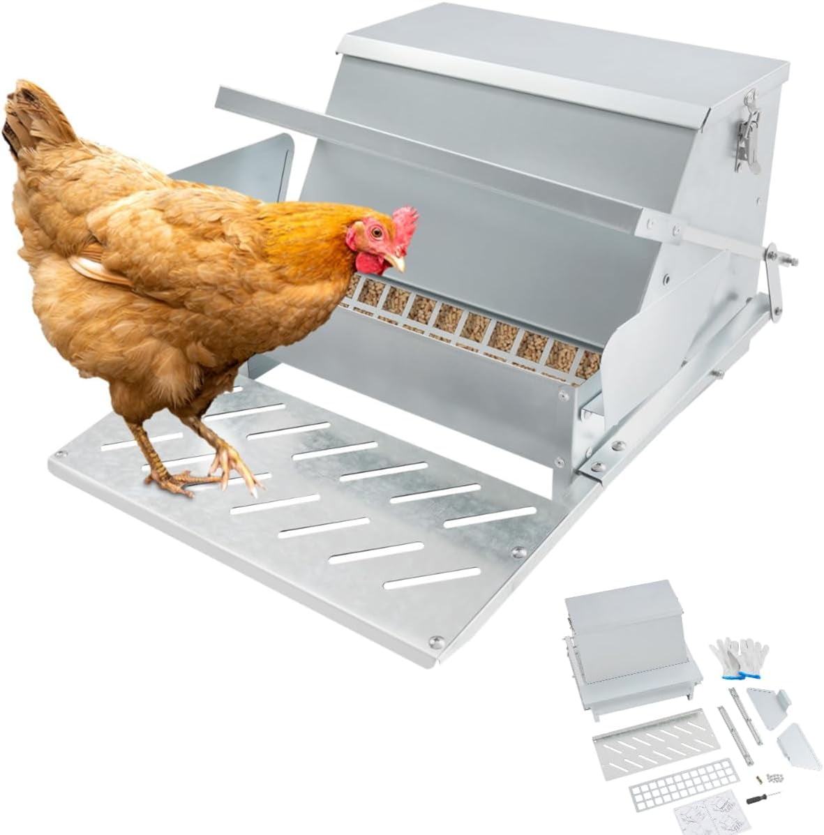 25lb Capacity Automatic Metal Chicken Feeders No Waste Rat Proof ...