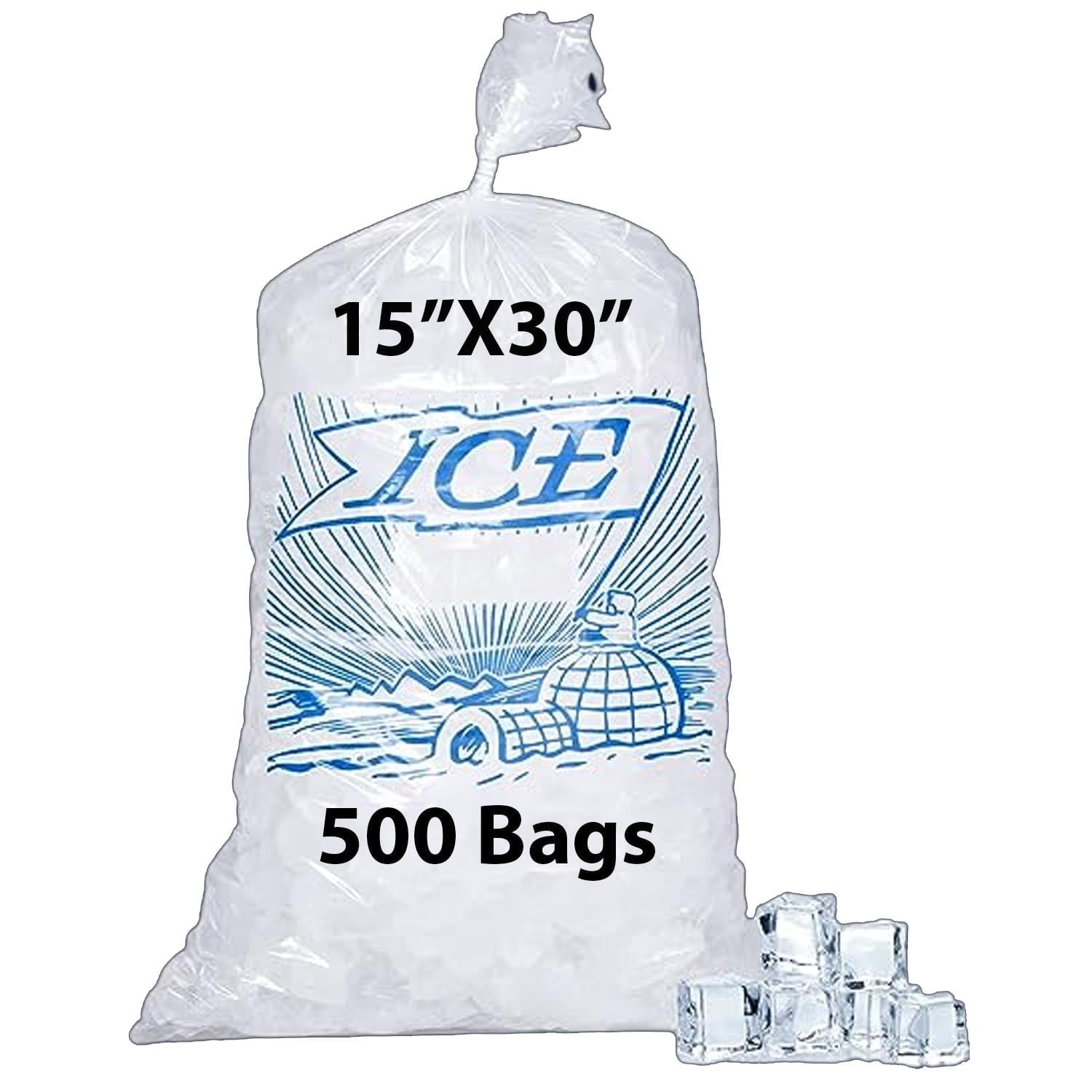 25lb Metallocene Ice Bag - 15"x30" & (500 Bags) 2Mil Printed Ice Bag ...