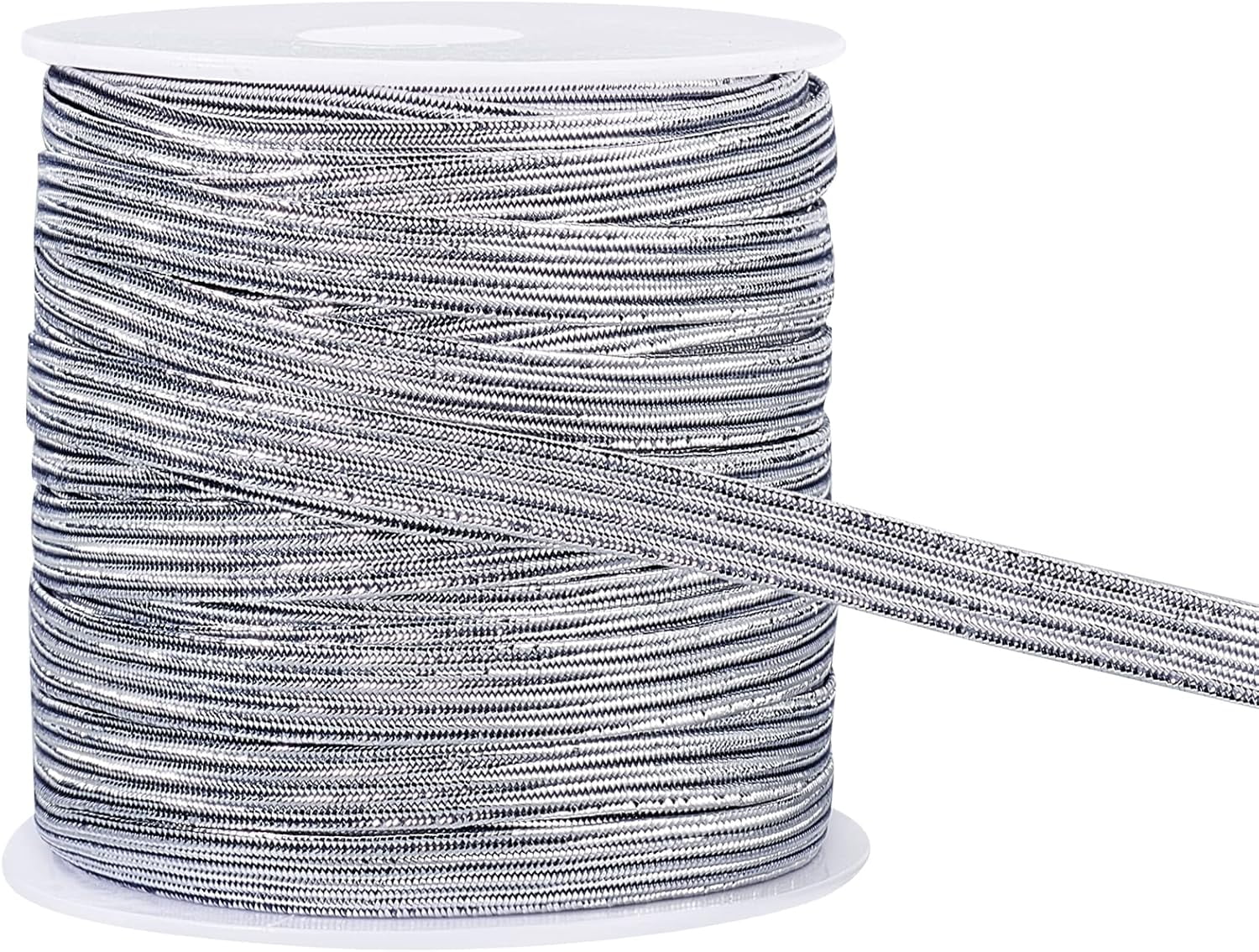 25m Glitter Metallic Elastic Strap 6mm Silver Flat Nylon Elastic Cords ...