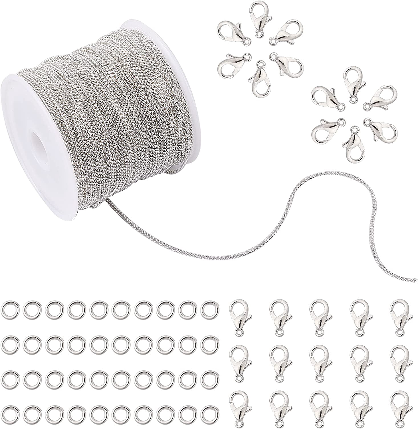 25m/Roll Brass Curb Chain with 20 Pcs Lobster Clasps and 60 Pcs Jump ...