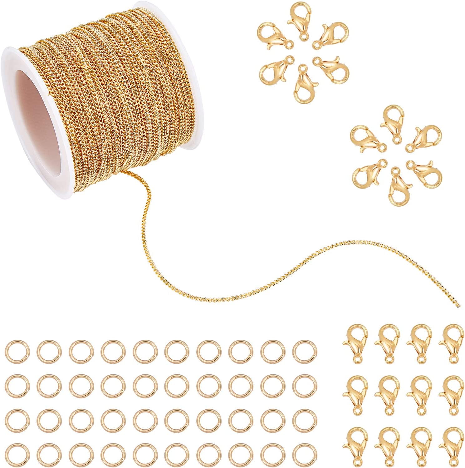 25m/Roll Brass Diamond Cut Curb Chain with 20 Pcs Lobster Clasps and 60 ...