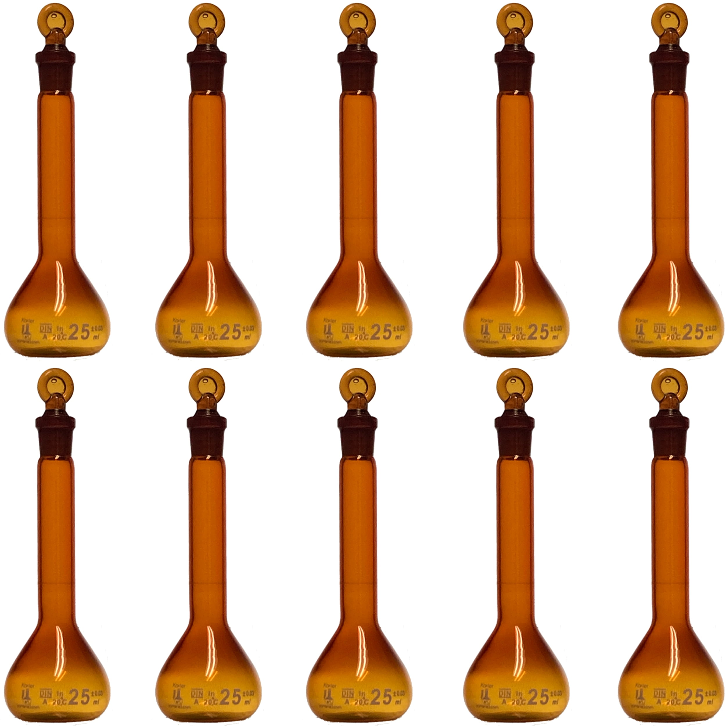 25ml Amber Volumetric Flask, With Ground Stopper, Karter Scientific ...