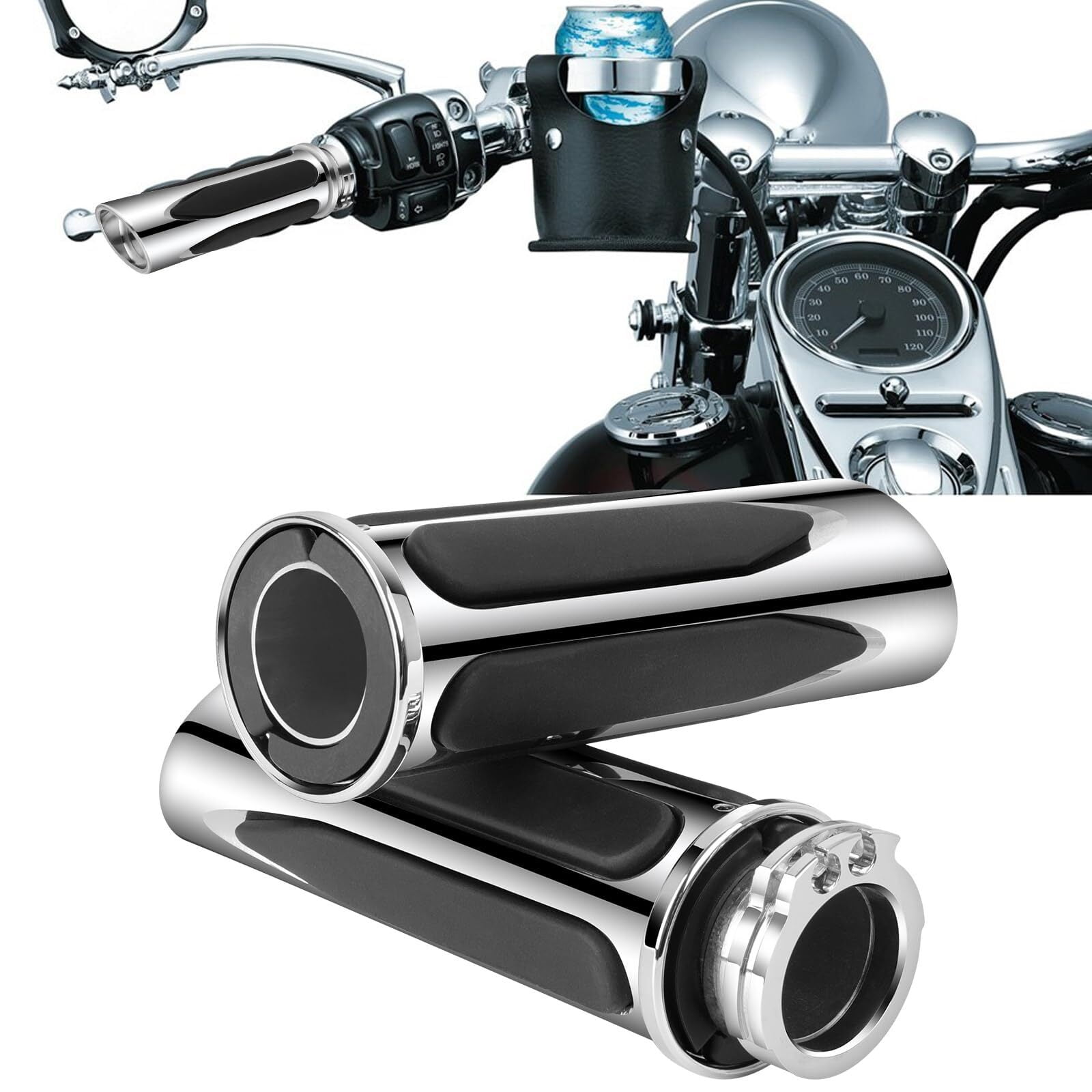 25mm 1" Inch Motorcycle Grips CNC Handlebar Grips Electronic Throttle ...