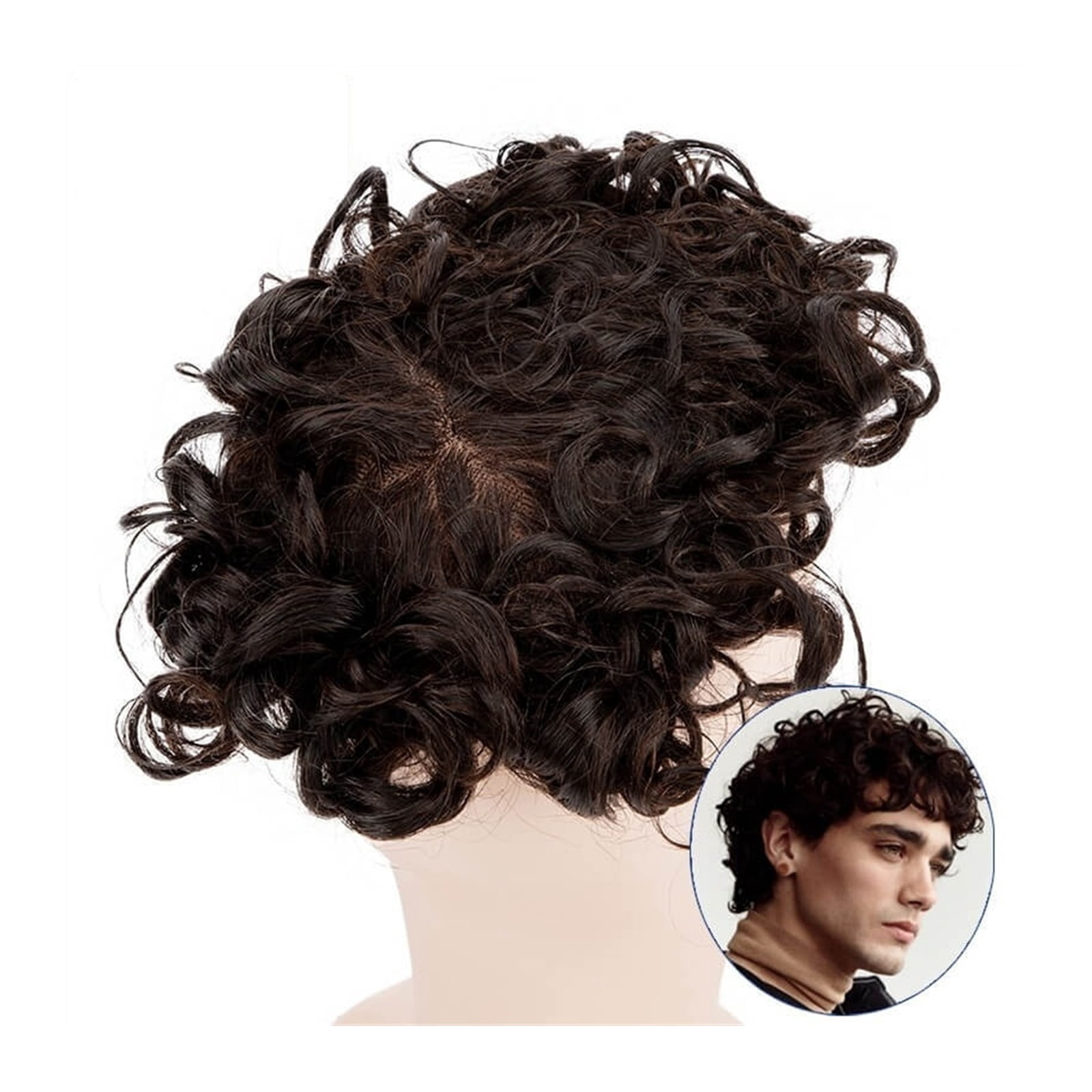 25mm Curly Hairpiece Fine Mono Male Hair Prosthesis Men Toupee #2 ...