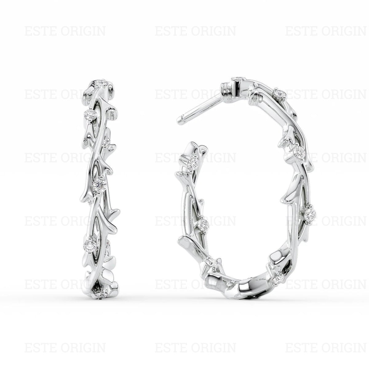 25mm Twig Hoop Earrings with Lab-Grown Diamonds – Nature-Inspired ...