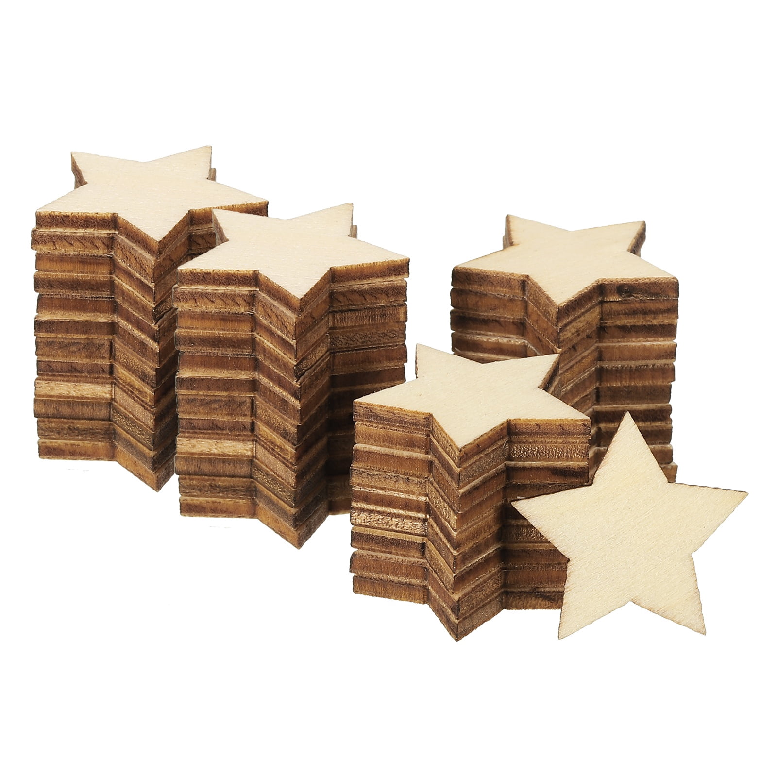 25mm Wooden Stars, 100 Pack Unfinished Wood Stars Blank Wooden Cutouts ...
