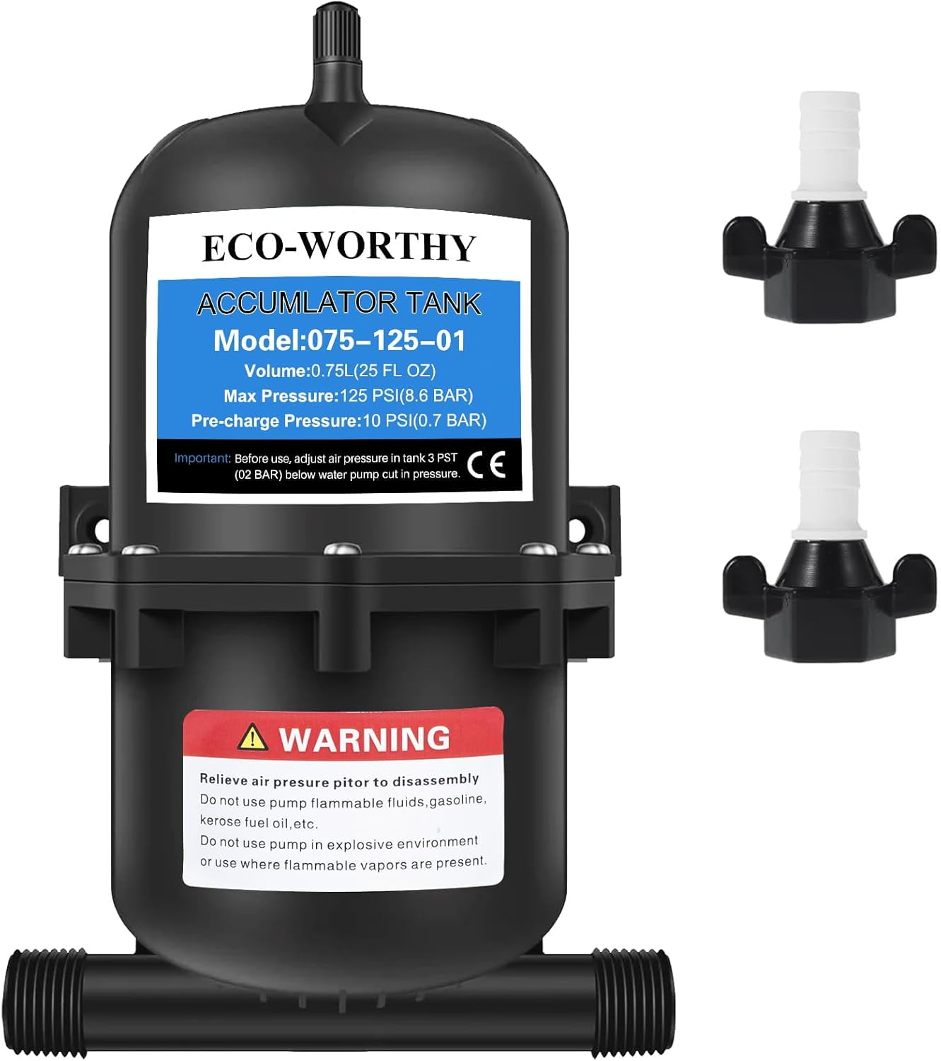 25oz 125PSI Pre-Pressurized Accumulator Tank Pressure Storage Vessel ...