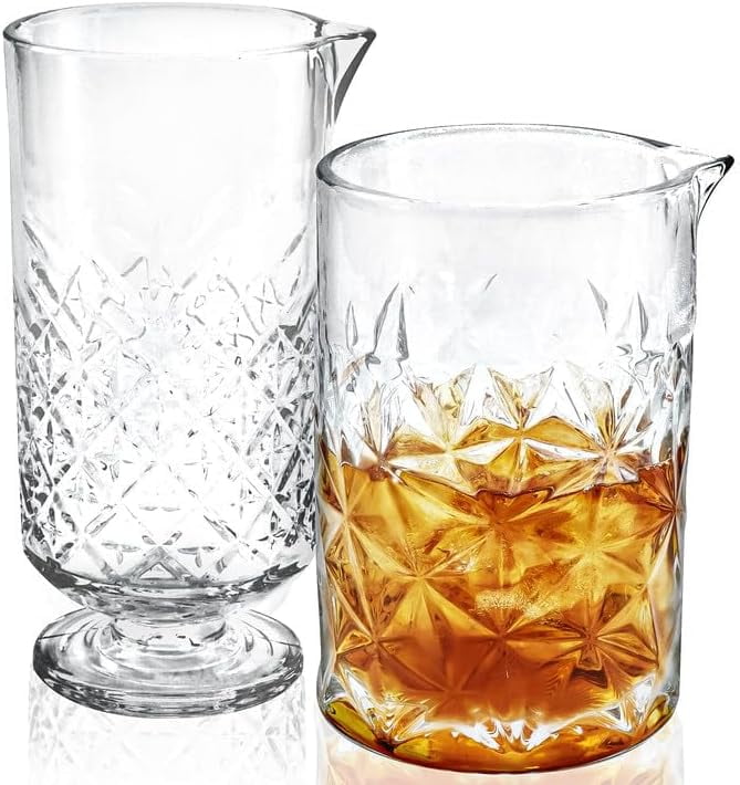 25oz Crystal Cocktail Mixing Glass Set - Thick-Base Glass with ...