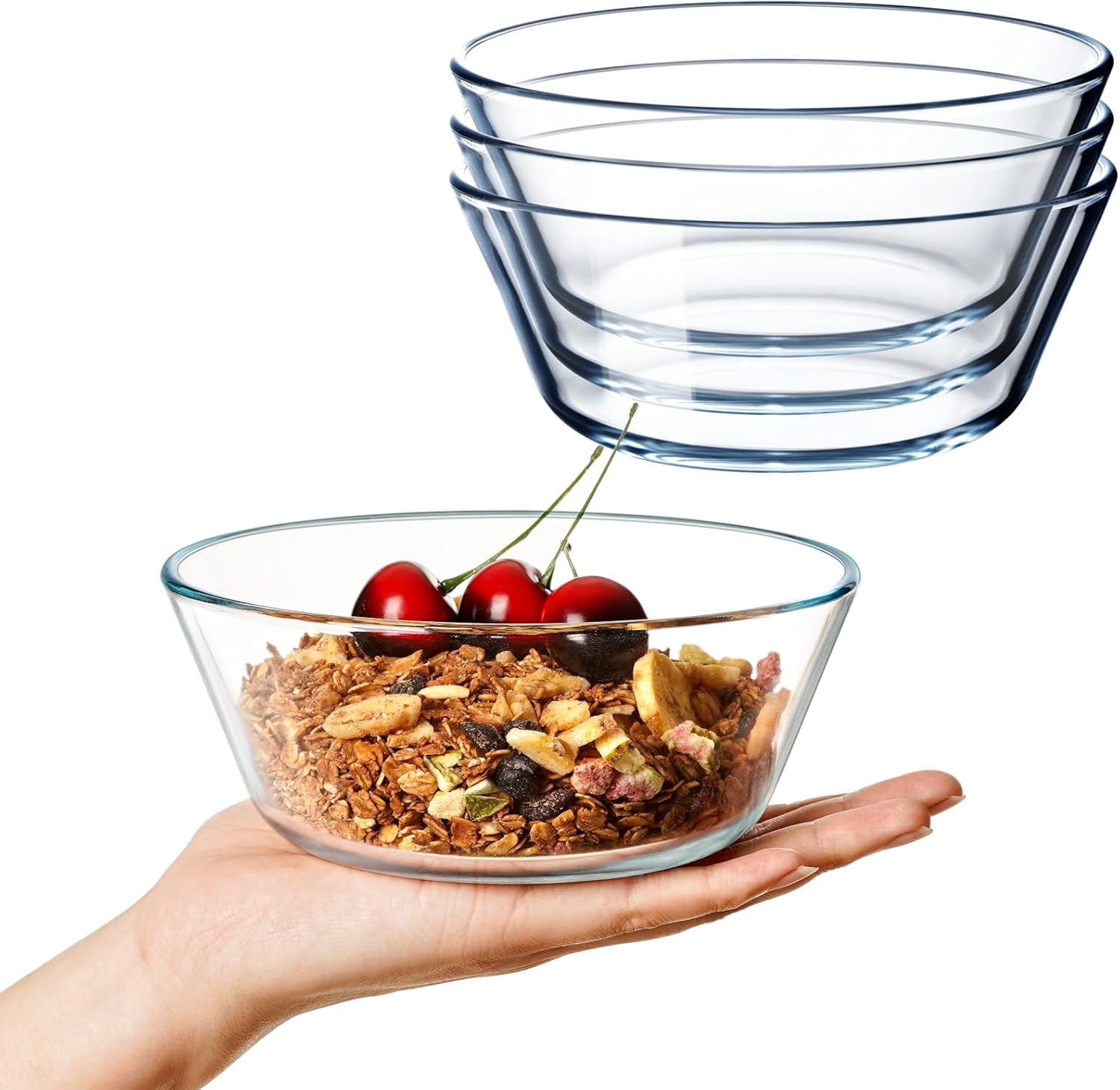 25oz Flat Bottom Small Glass Bowls Set of 4, 6in Clear Glass Cereal ...