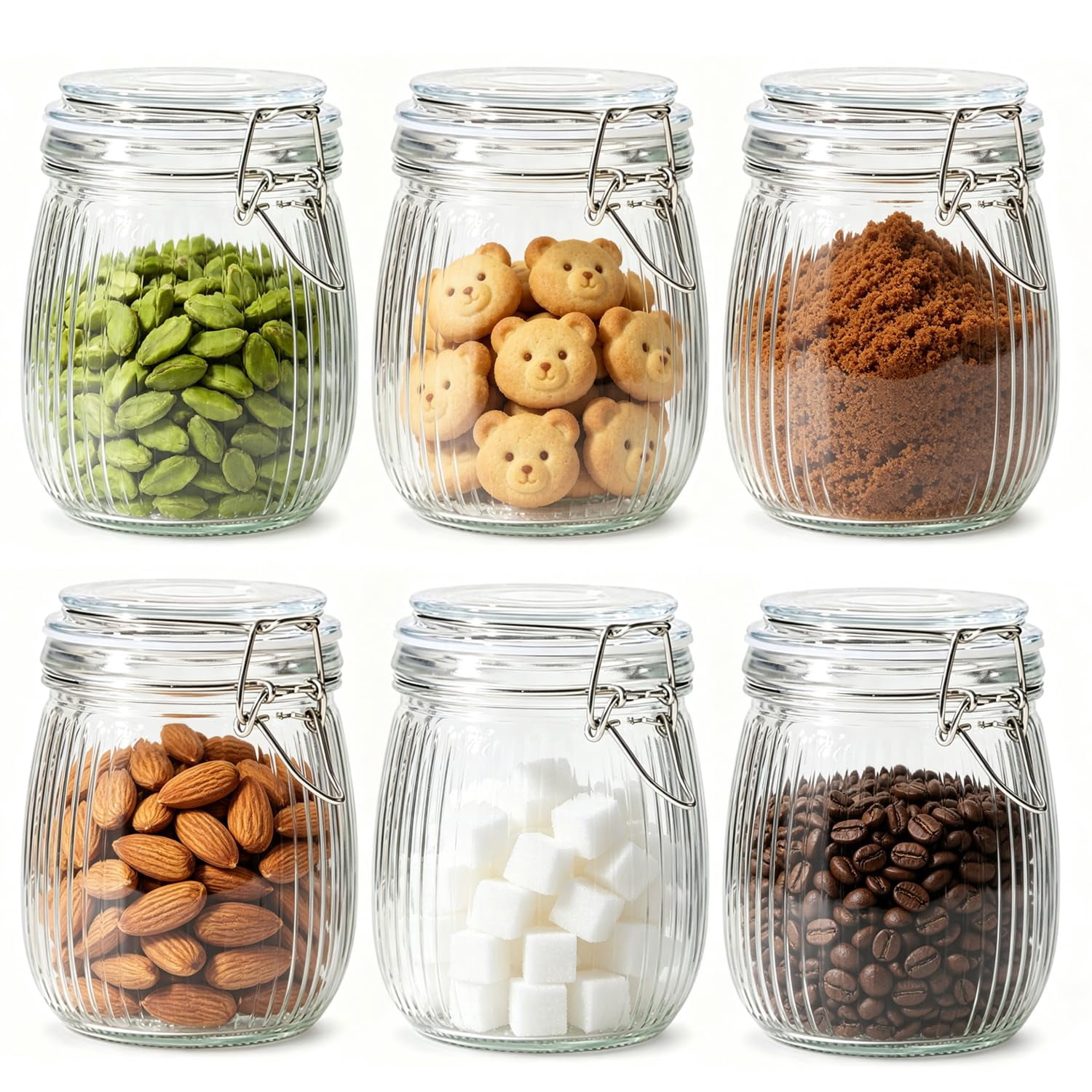 25oz Fluted Glmason Jars - Set Of 6 Vintcanisters With Airtight Lids ...