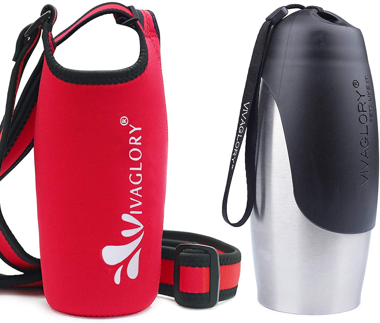 25oz Stainless Steel Water Bottle & Neoprene Carrier Combo, Dog ...