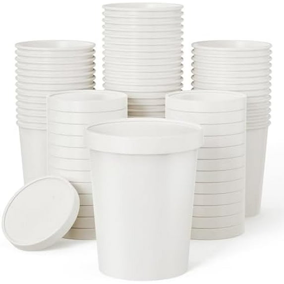 25pack 32oz Paper Soup Containers with Lids, Disposable Food Cups ...