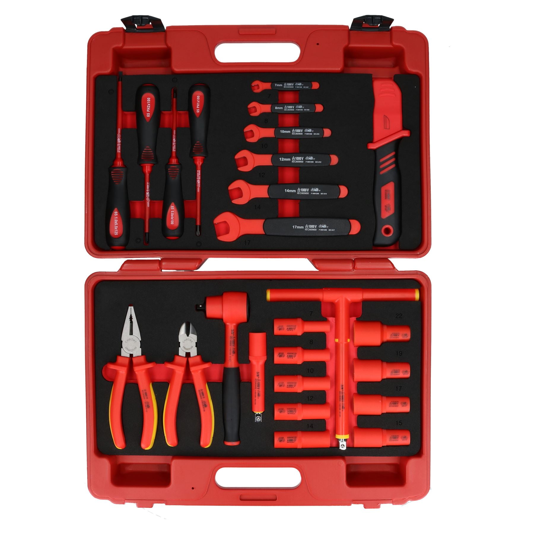 25pc 3/8" Drive VDE Insulated Socket Spanner And Accessory Set 1000V AC ...