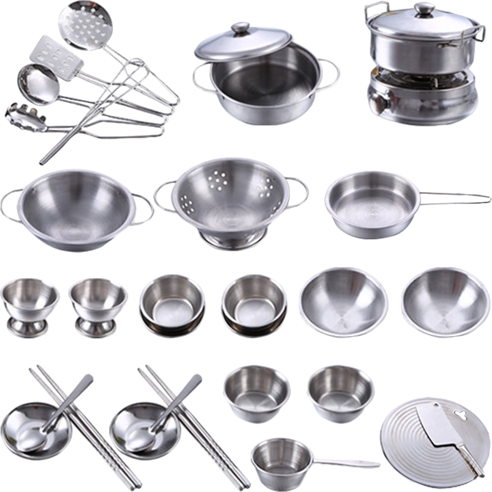 25pc Mini Stainless Steel Kitchen Cookware Toy Set for Kids - Walmart.com