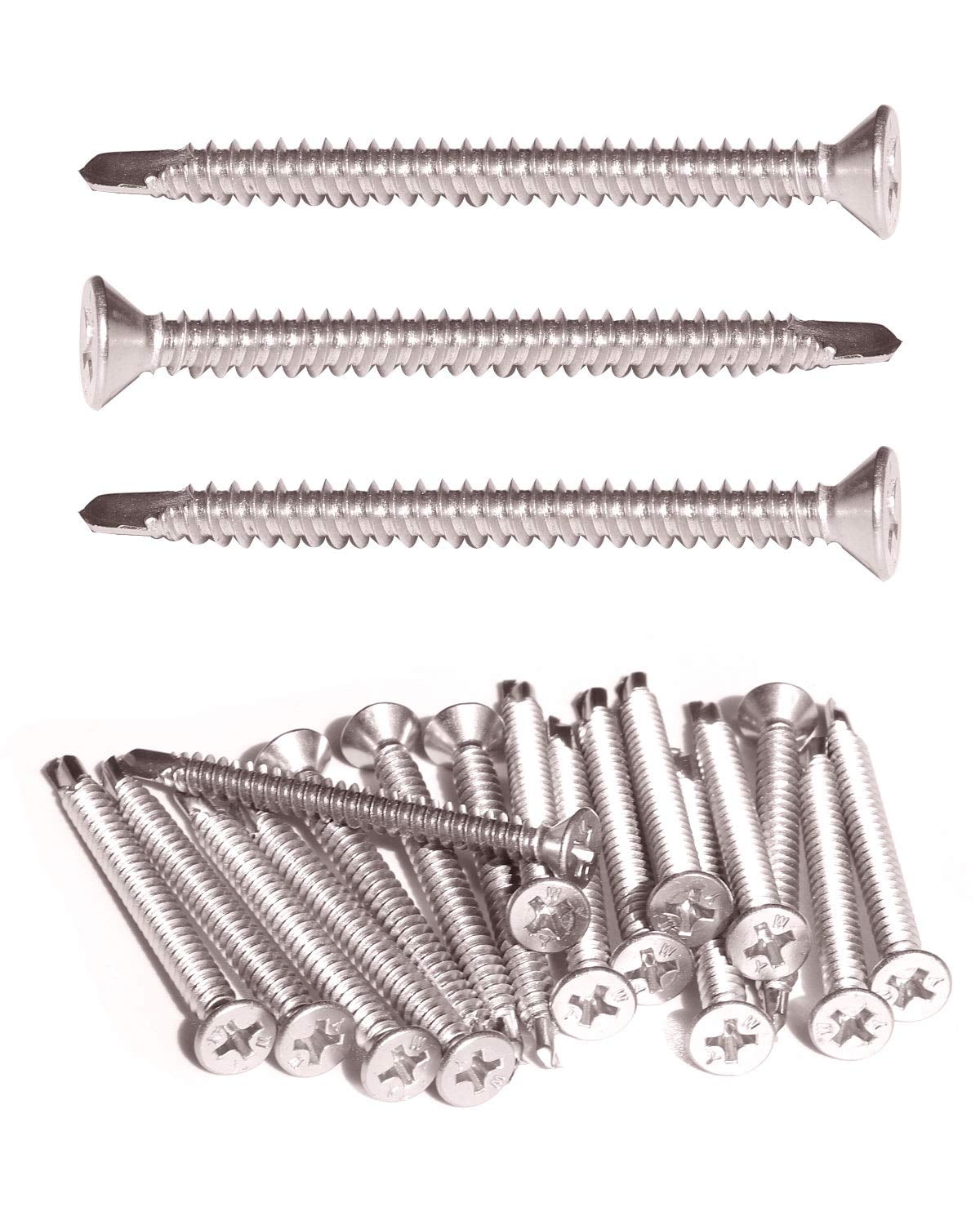 25pcs #10 x 2 Stainless Flat Head Phillips Self Drilling Screws, 410 Stainless Steel Full Thread ...