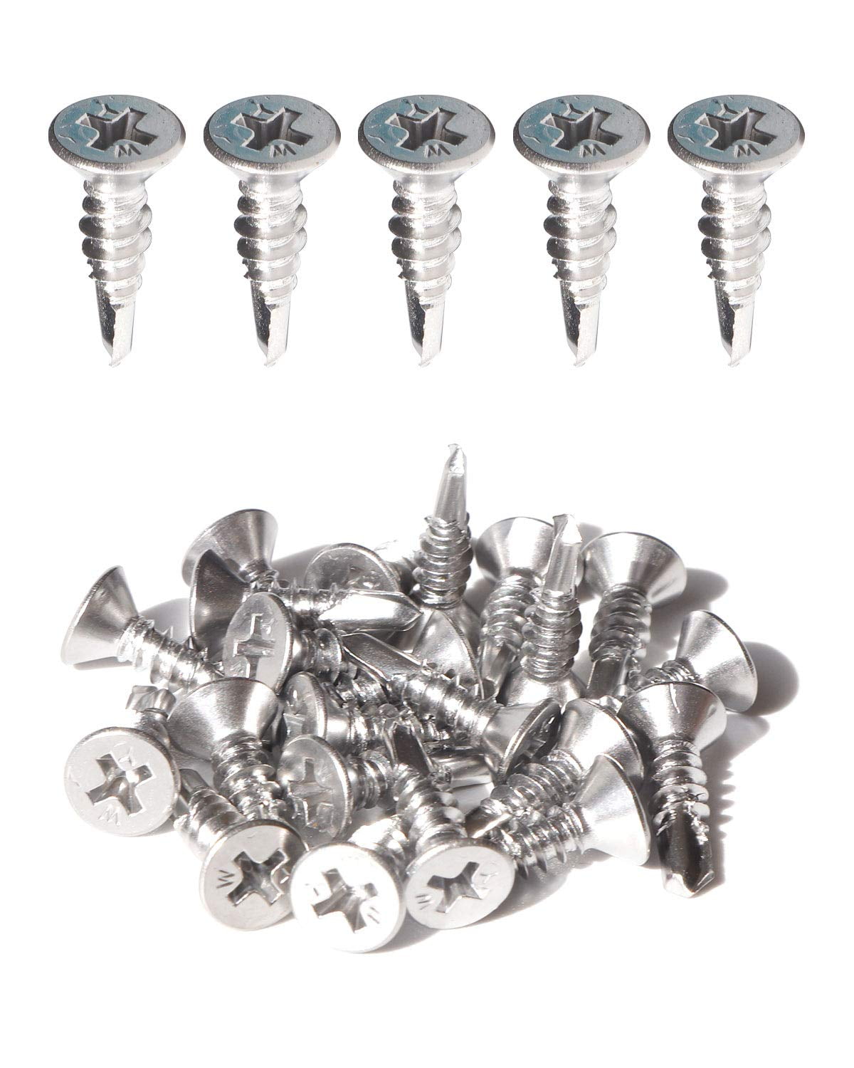 25pcs #10 x 3/4" Stainless Flat Head Phillips Self Drilling Screws, 410 Stainless Steel Full ...