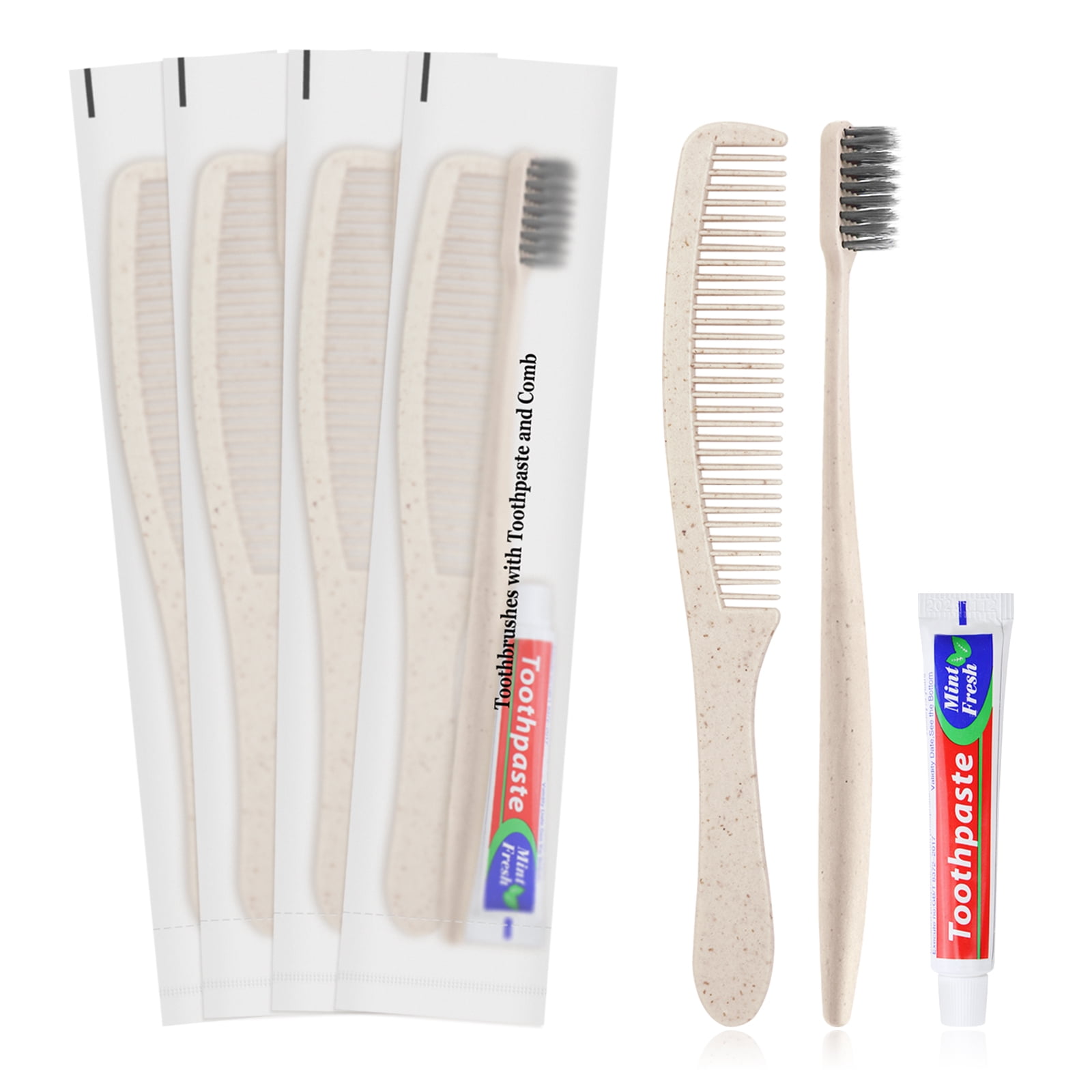 25pcs Apricot Disposable Toothbrushes with Toothpaste and Comb,10g ...