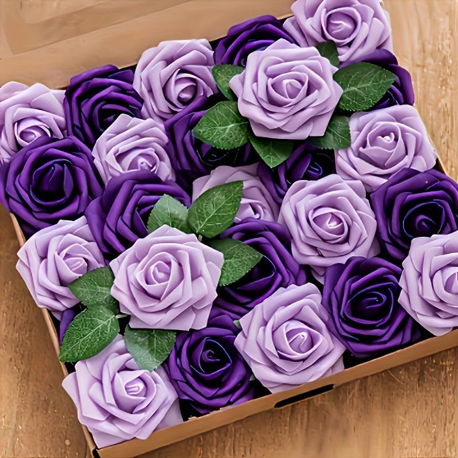 25pcs Artificial Roses - Dark & Light Purple Floral Bouquet Roses for ...