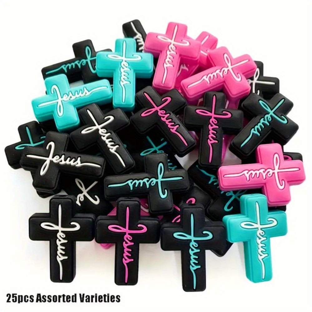 25pcs Christian Faith Jewelry Beads - Religious Cross Charms with ...