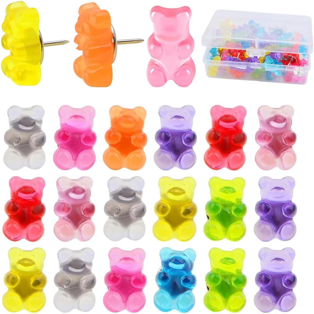 25pcs Colorful Translucent Gummy Bear Push Pins Thumb Tack Decorative ...
