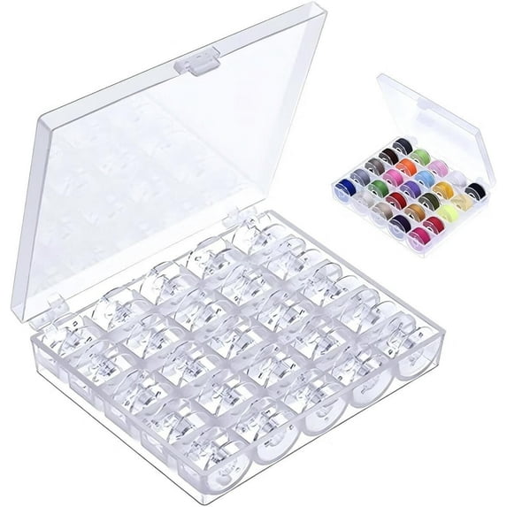 25pcs DISEN Transparent Plastic Sewing Machine Bobbins Spools with Case ...