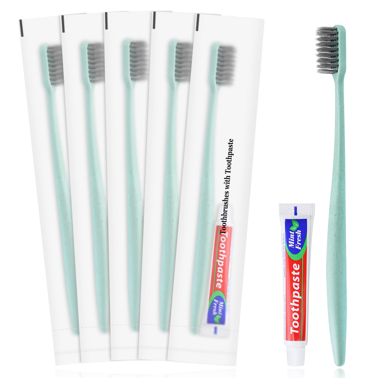 25pcs Disposable Toothbrushes with Toothpaste,Green Single Use ...