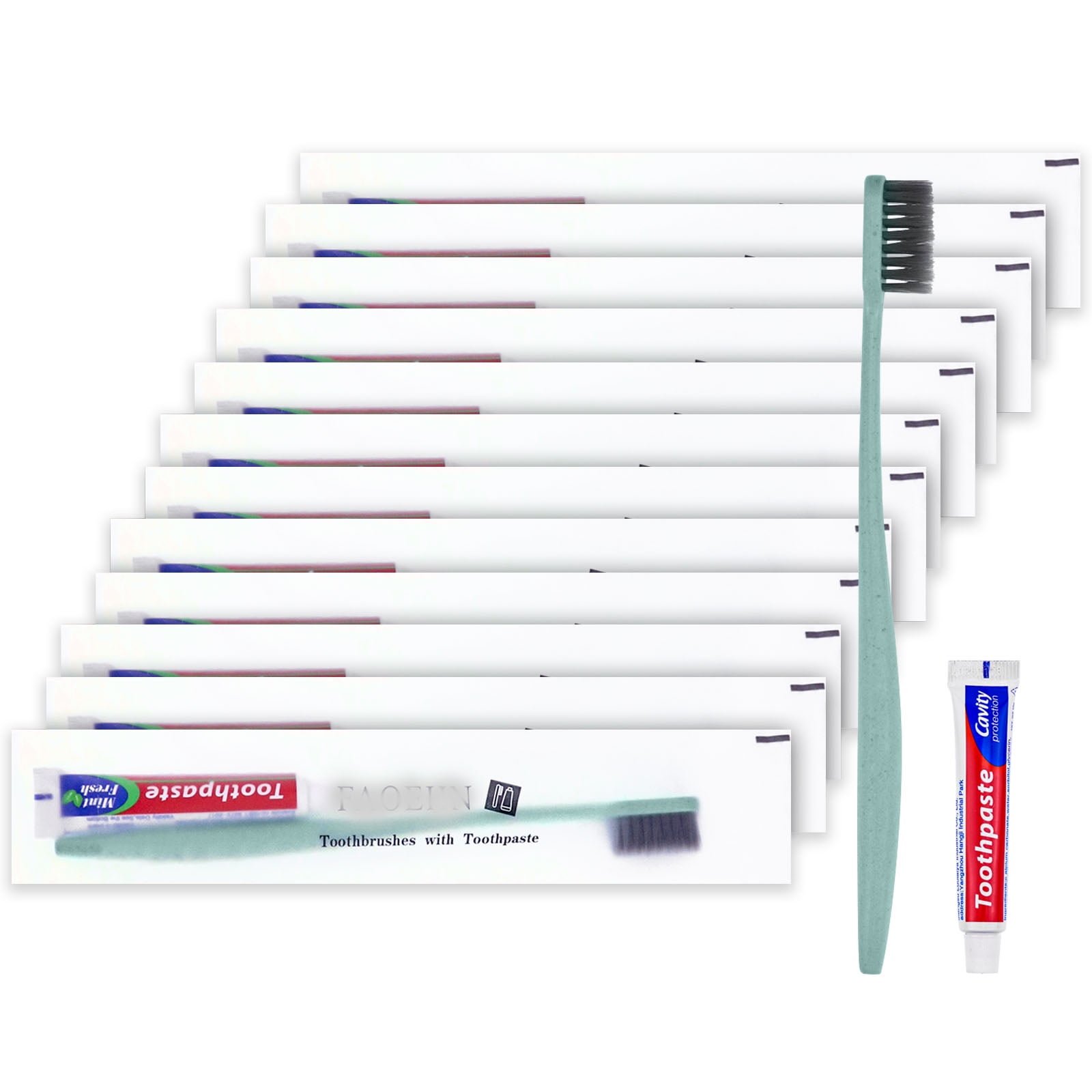 25pcs Disposable Toothbrushes with Toothpaste,Green Single Use ...