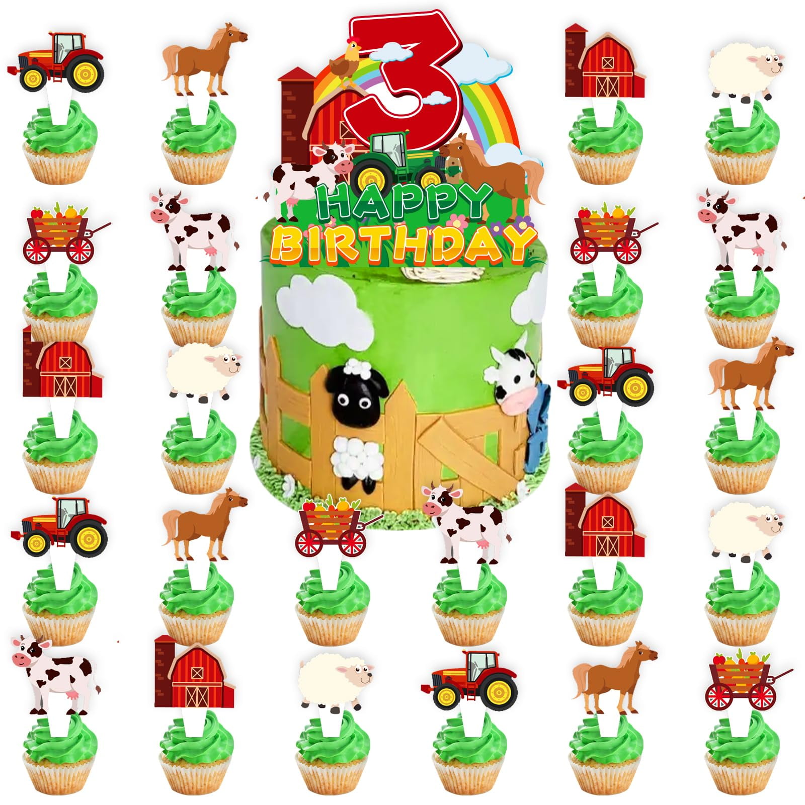 25pcs Farm Animals 3rd Birthday Party BSL1 Supplies, Barnyard Tractor ...