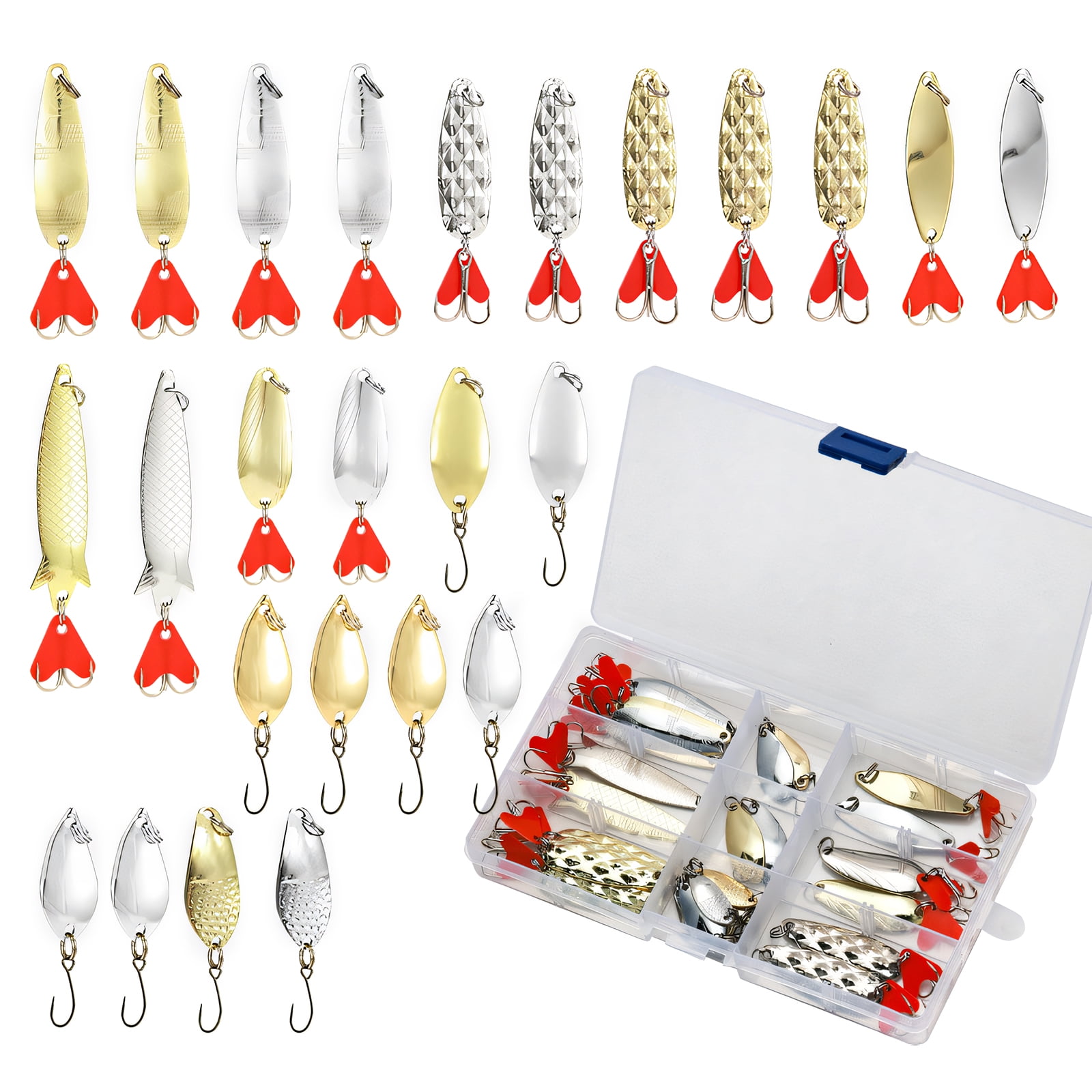 25pcs Fishing Spoons Metal Lures Kit with Hook Tackle Box, Spoons Hard ...