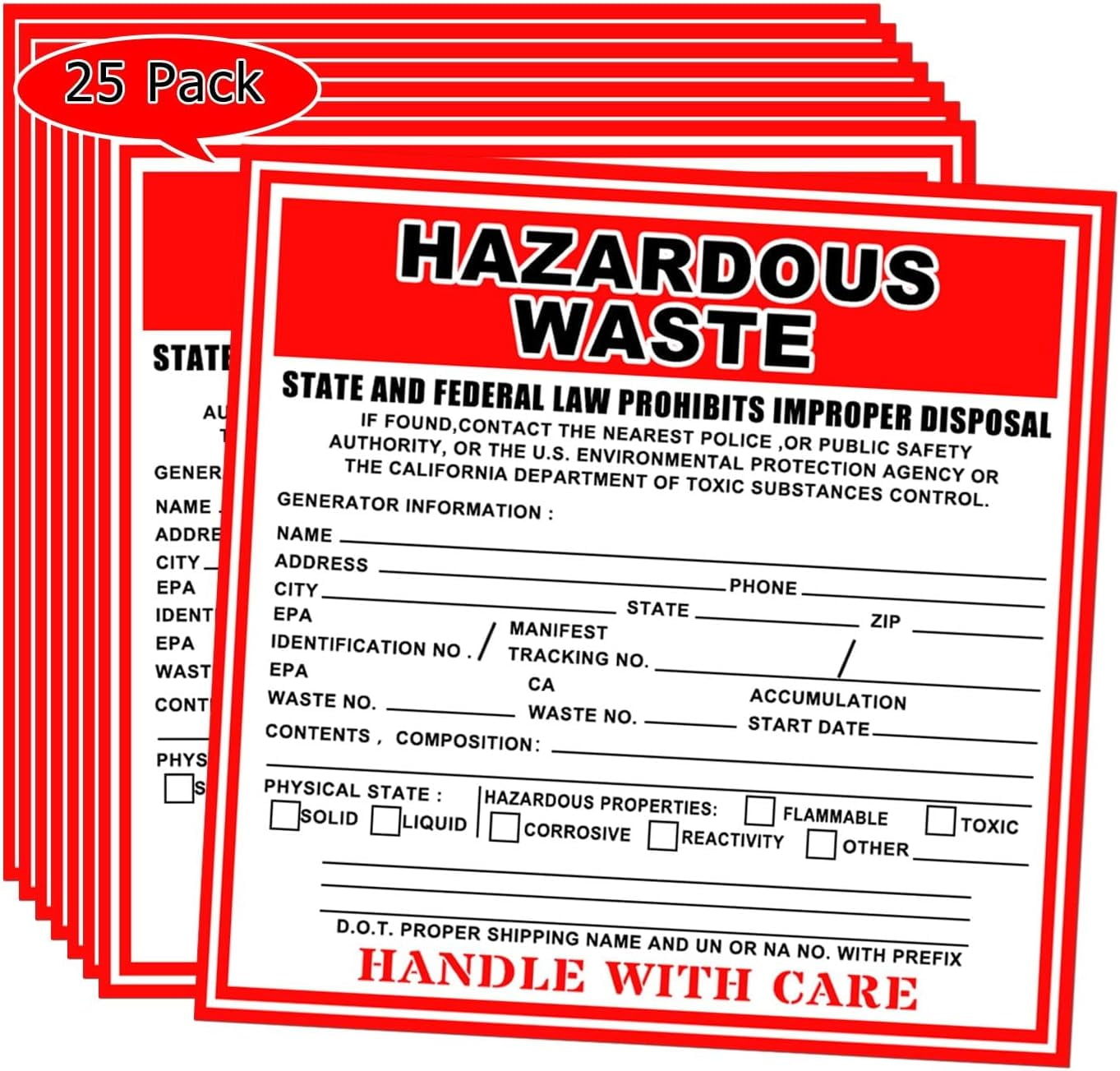 25pcs Hazardous Waste Labels 6x6inch Large Hazard Material Hazmat ...