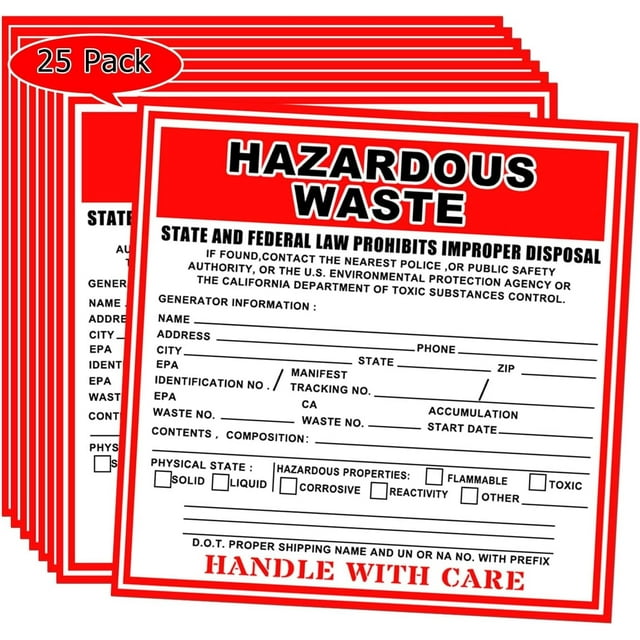 25pcs Hazardous Waste Labels 6x6inch Large Hazard Material Hazmat ...