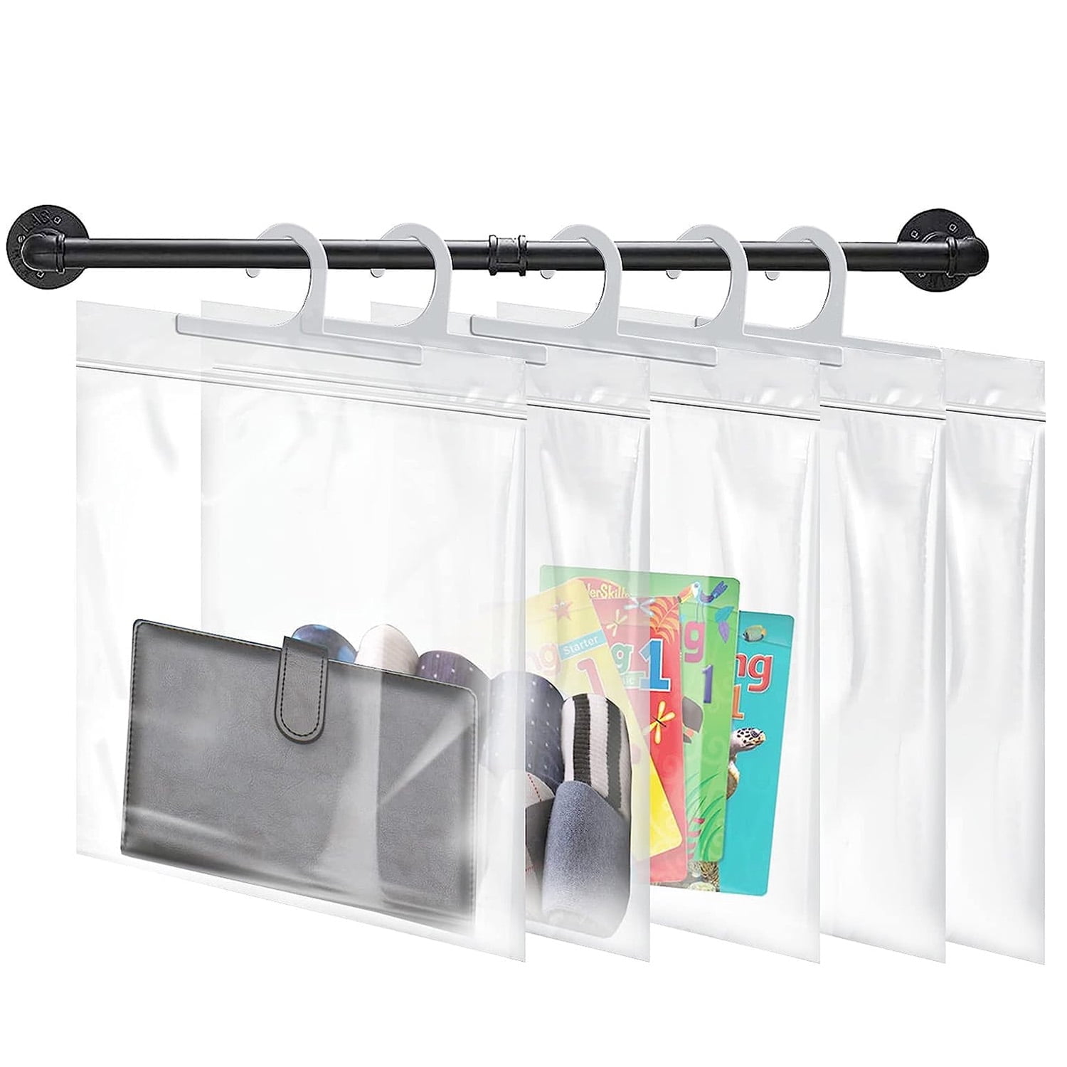 25pcs Large Clear Hanging Storage Bags with Hooks - Wall-Mounted ...