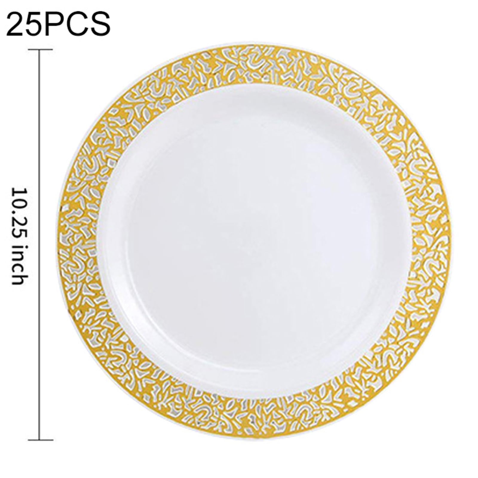 25pcs Plastic Plates with Gold Rim, Dinnerware Set, Kitchen White ...