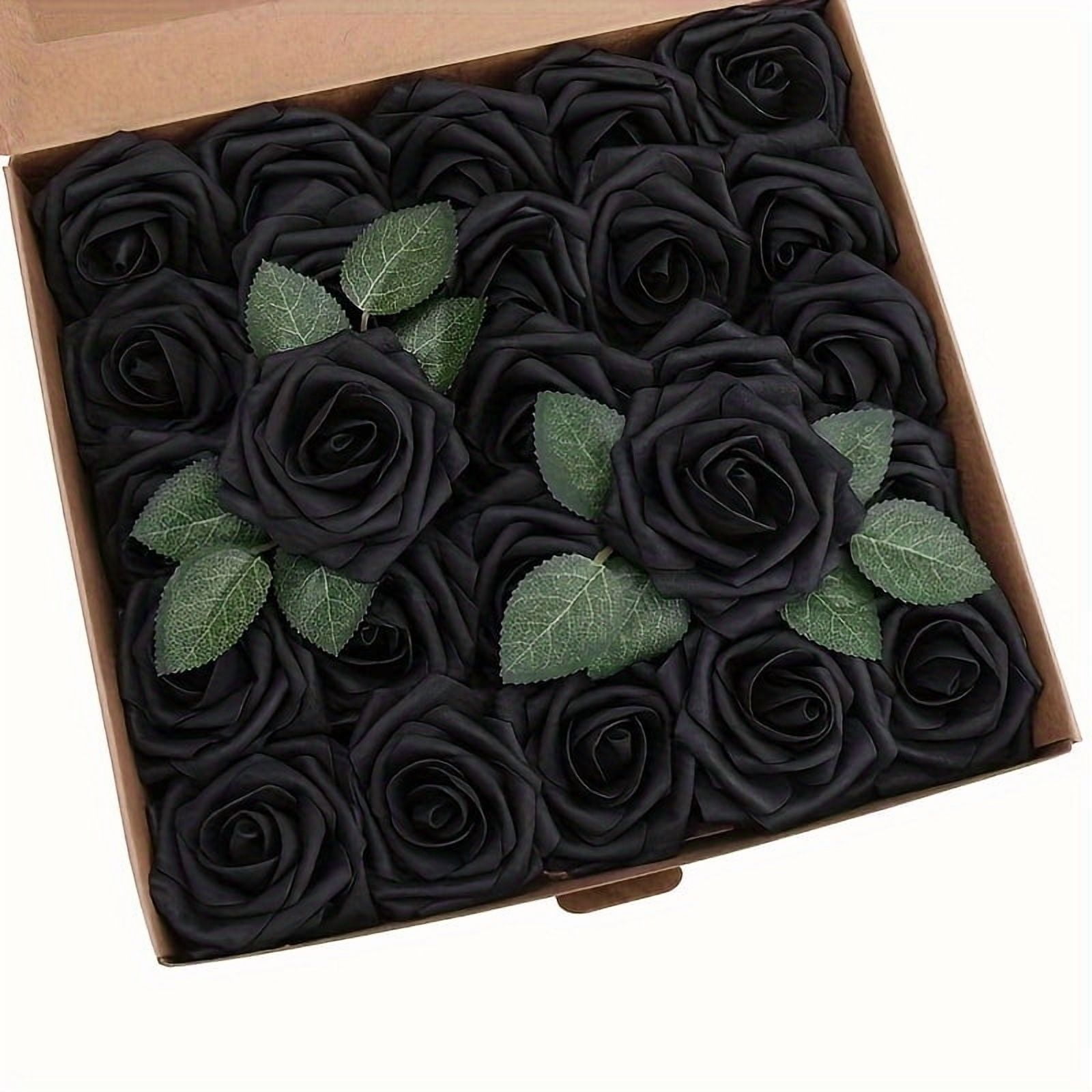 25pcs Realistic White Foam Roses with Green Leaves - Artificial Flowers ...