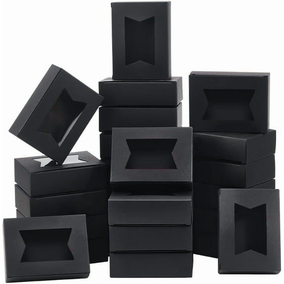 25pcs Rectangle Folding Paper Storage Boxes Gift Case with Visible PVC ...