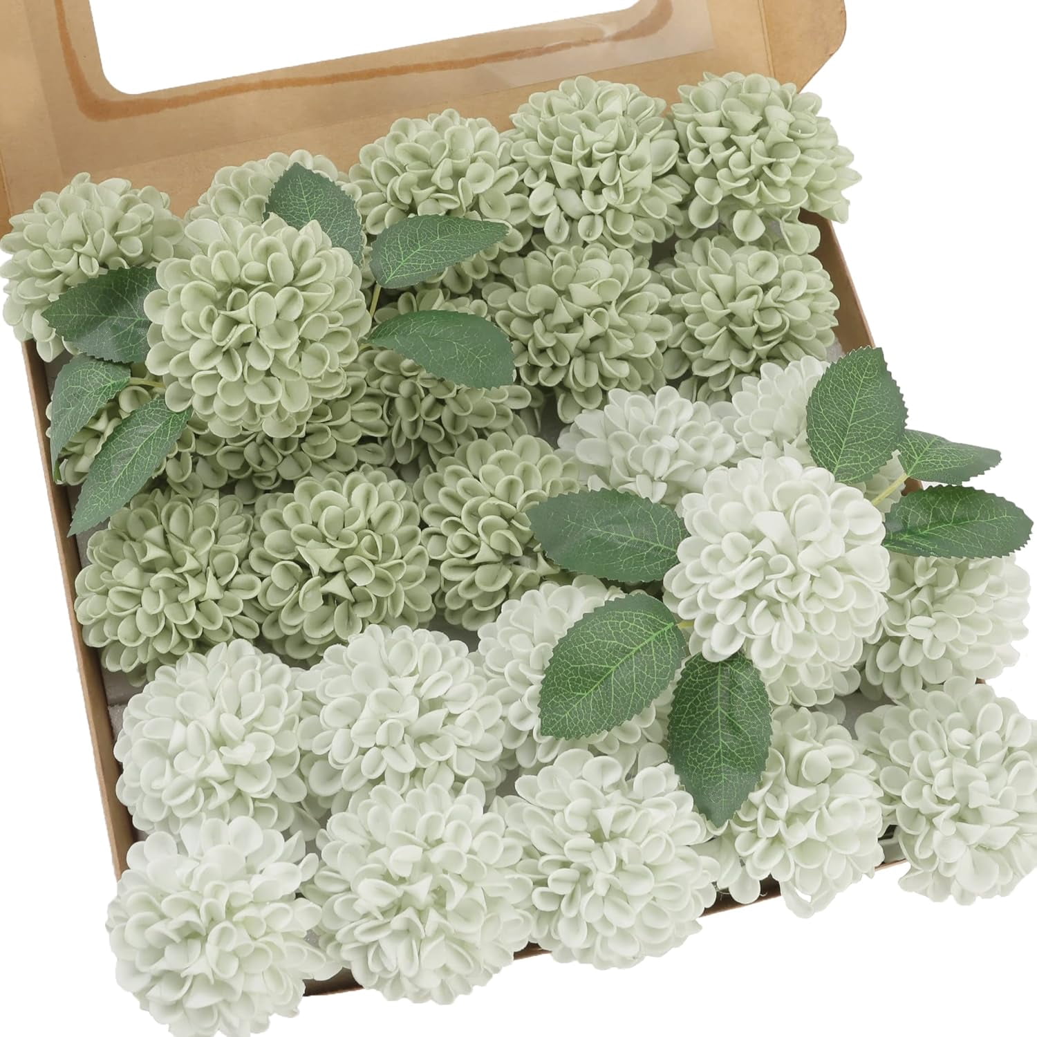 25pcs Sage Green Dahlia Flowers with Long Wire Stems - PE Foam ...