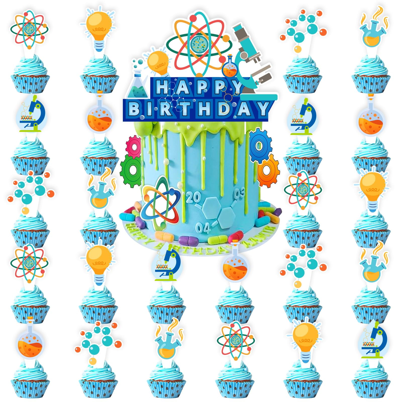 25pcs Science Birthday Party MMF7 Supplies, Chemistry School Cupcake ...