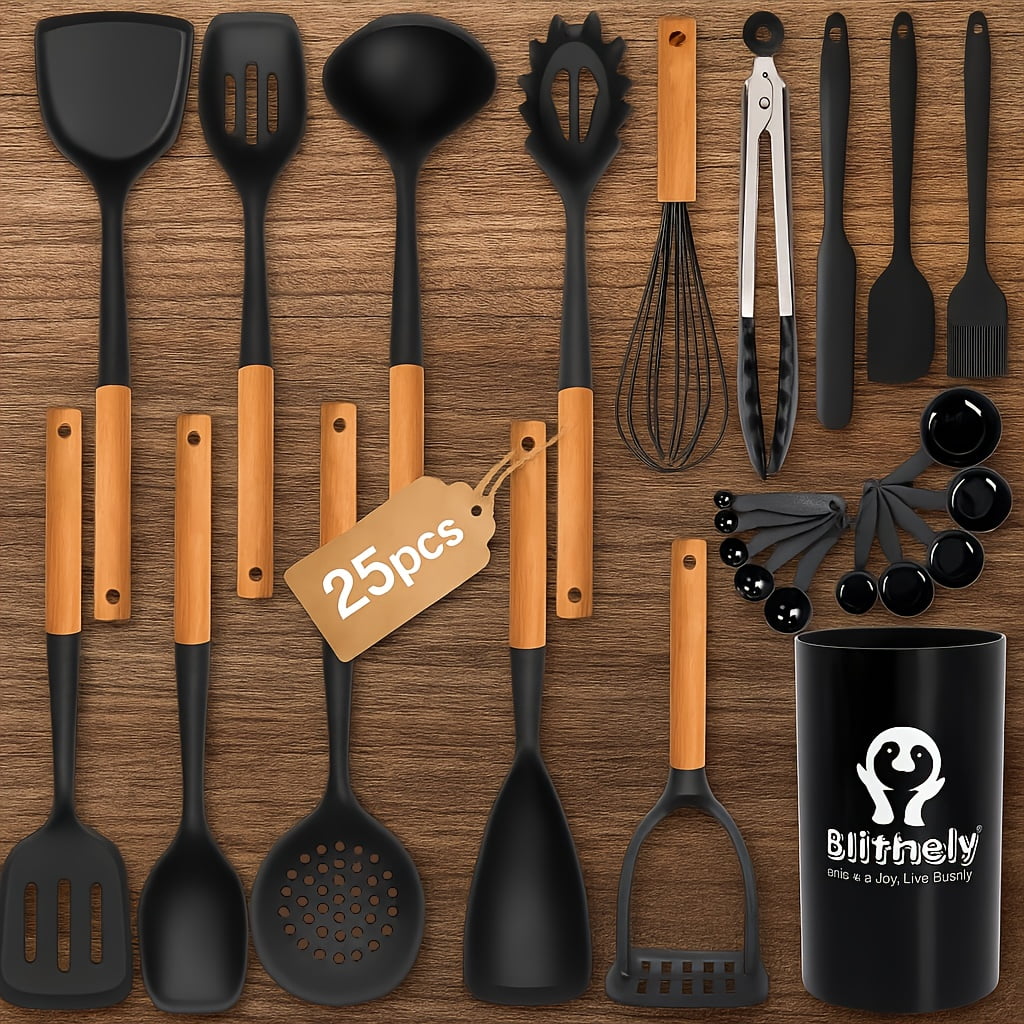 25pcs Silicone Cooking Utensils Set, Nonstick Kitchen Utensils Set with ...