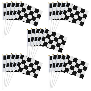 12 Pcs 8"x5.5" Checkered Black and White Racing Stick Flag - Plastic ...