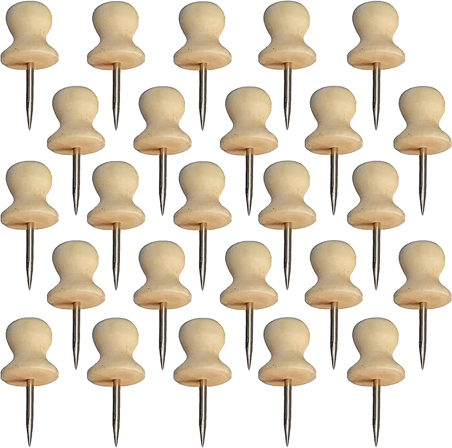 25pcs Standard Push Pins Steel Point and Wooden Used for Cork Board or ...