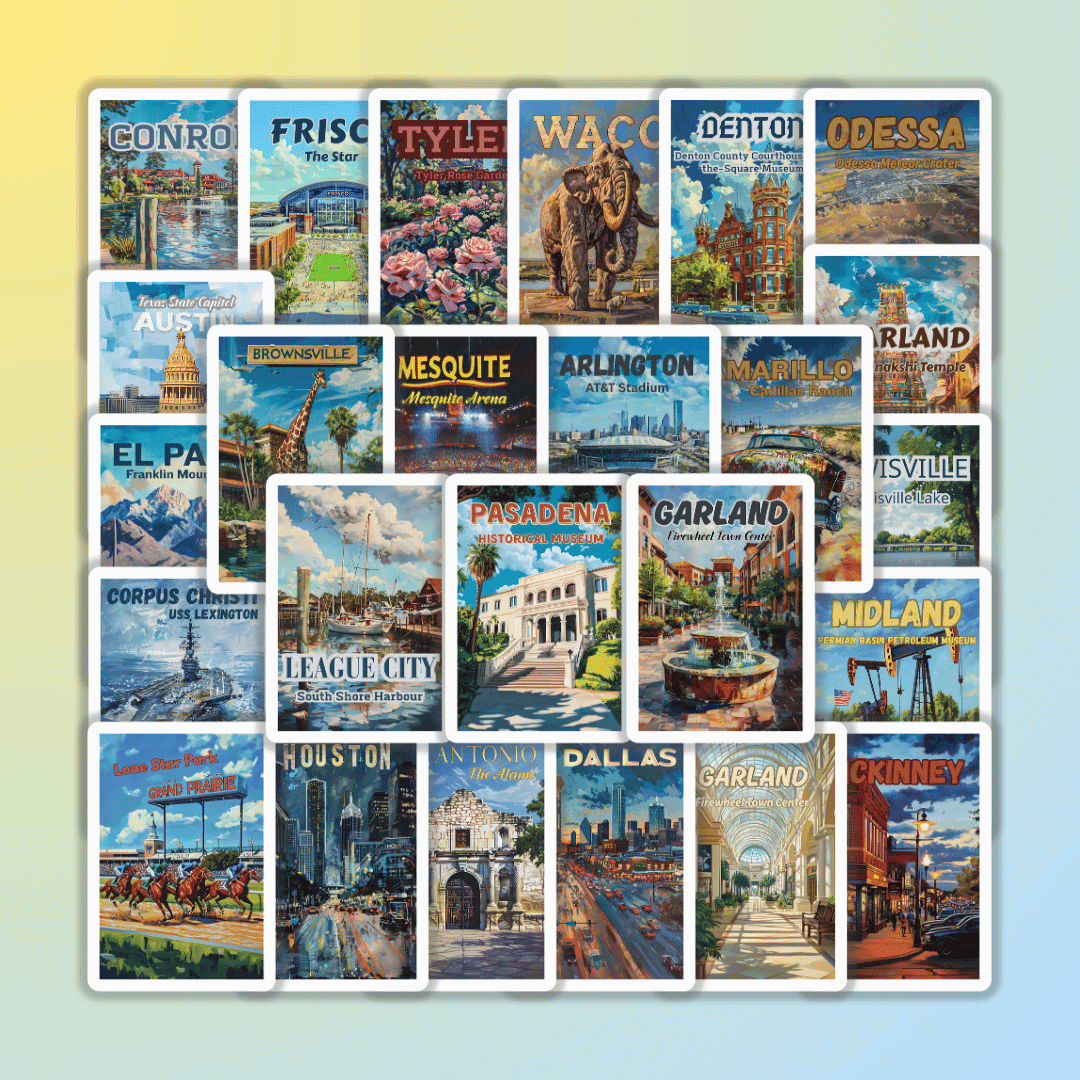 25pcs Texas USA Landmark Stickers, Cityscape and Historic Sites Theme ...