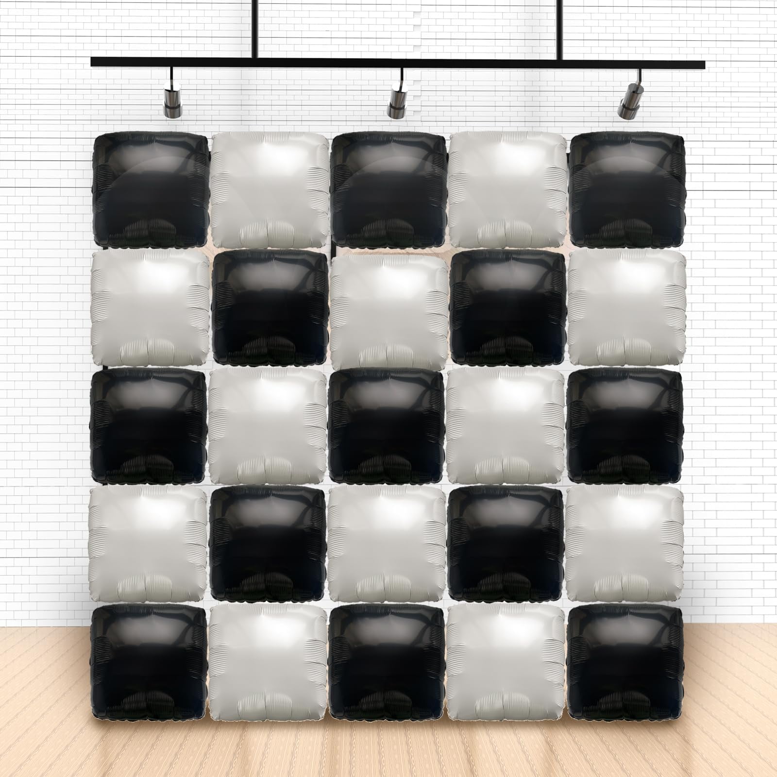 25pcs White Square Foil SSF20 Balloons Wall Backdrop Black Double Sided ...