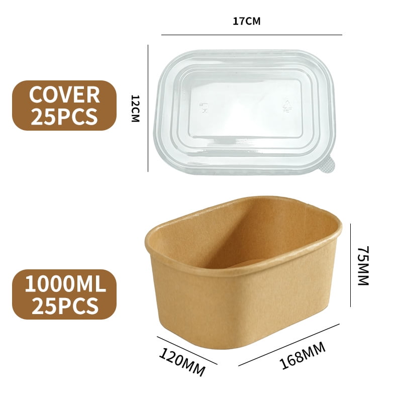 25pcs/set Disposable Lunch Box Kraft Paper Square Lunch Box Fast Food ...