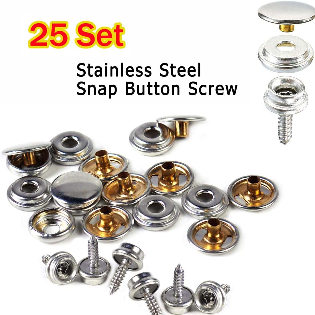 25set Silver Fastener Screw Snaps Canvas Tent Canopy Snap Stud Cap Boat ...