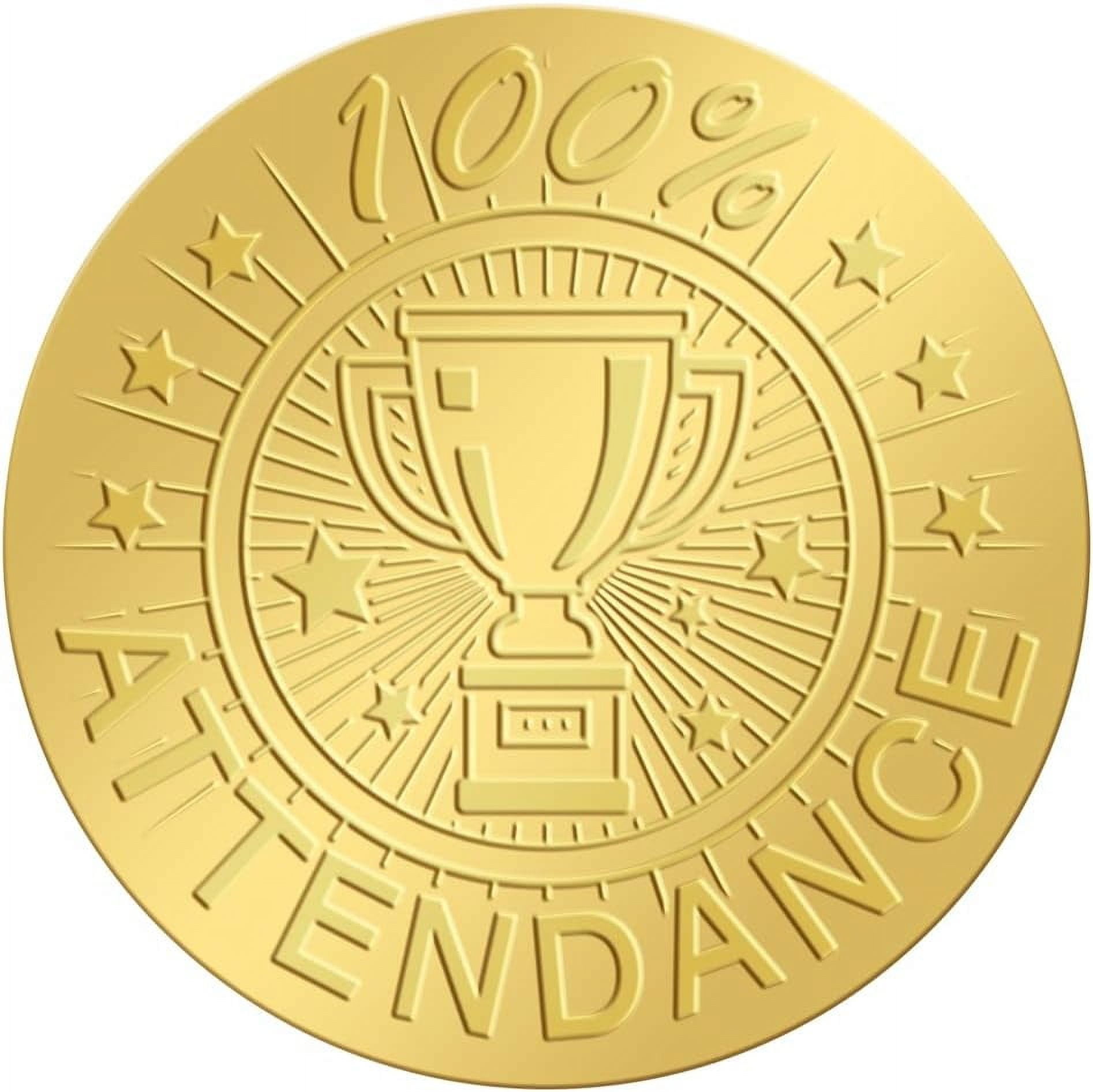 25Sheets 100% Attendance Gold Embossed Seals Stickers Certificate Award ...