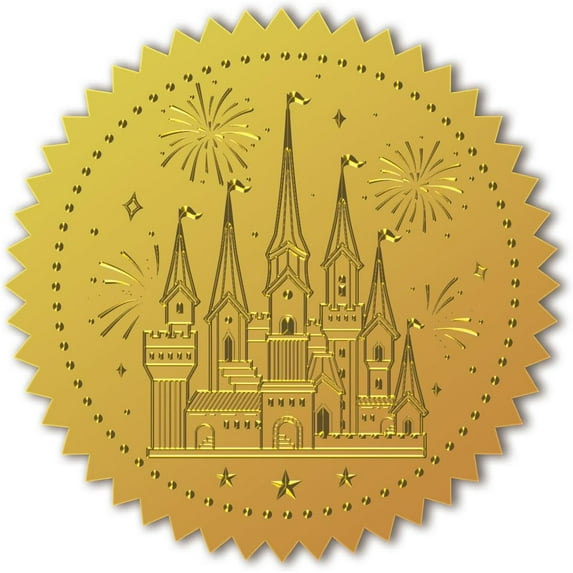 25sheets 100Pcs Castle Fireworks Gold Foil Certificate Seals Self ...
